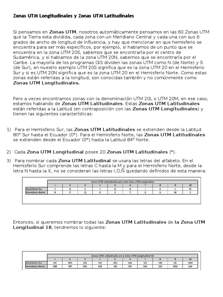 Zonas UTM Longitudinales y Zonas UTM Latitudinales | PDF | Geodesia ...