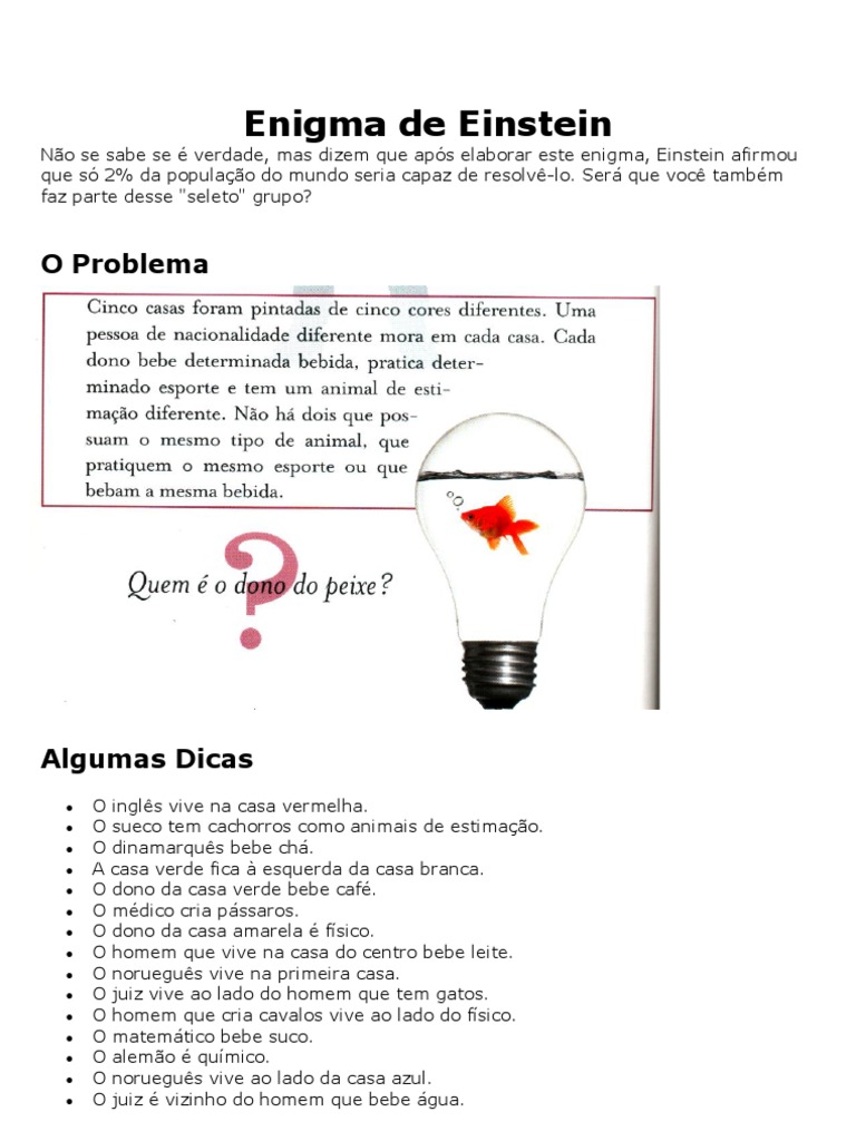 Enigma de Einstein: Quem mora onde? | PDF