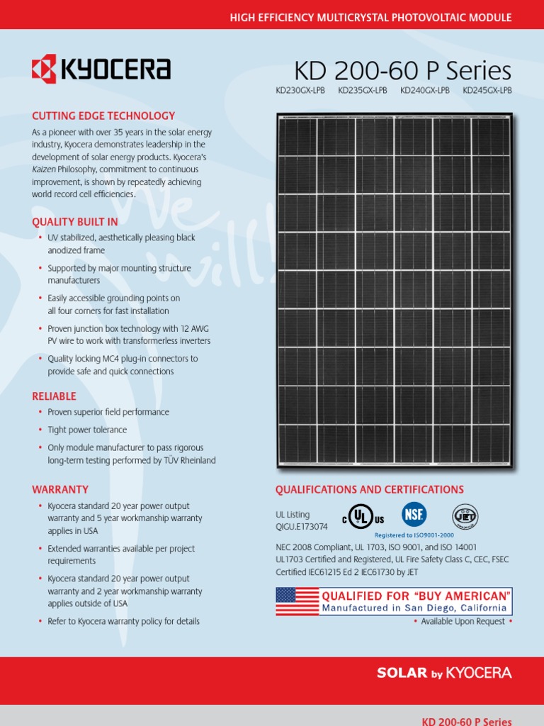 KD240GX LPB | PDF | Photovoltaics | Electrical Engineering