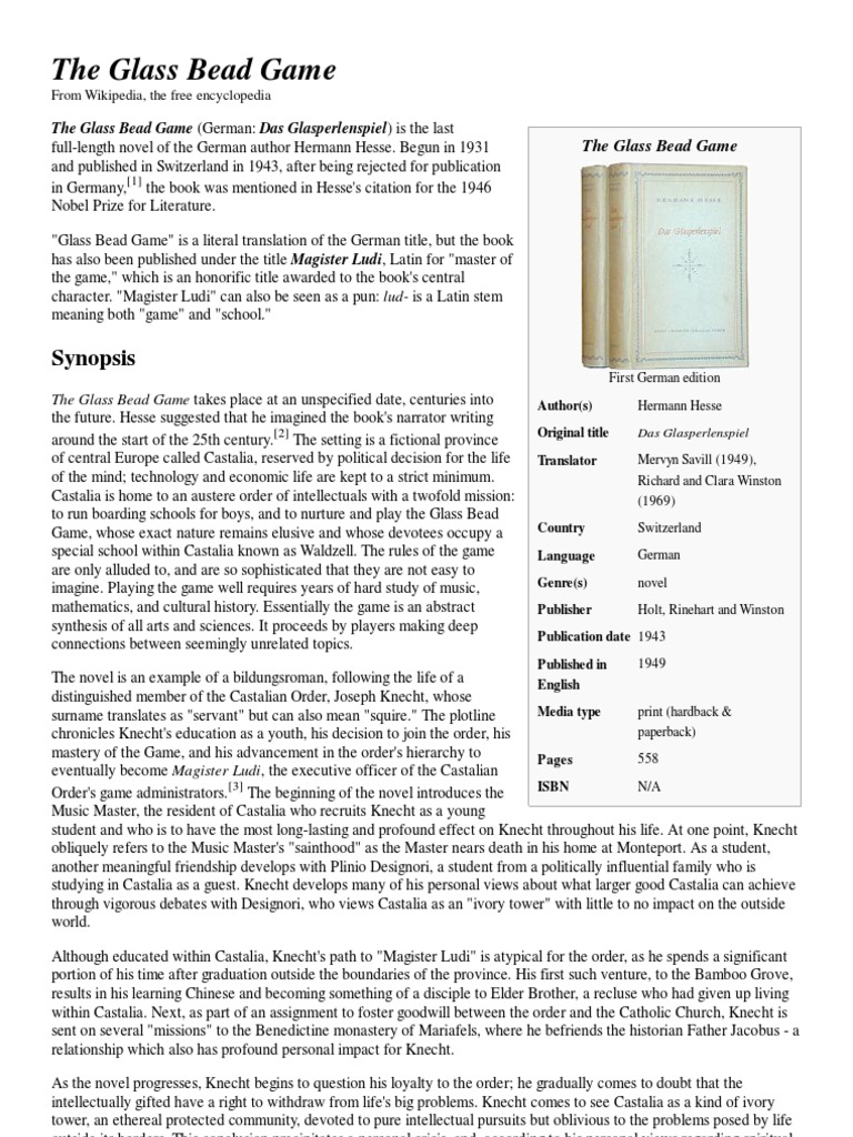 The Glass Bead Game - Wikipedia, The Free Encyclopedia | PDF | Books