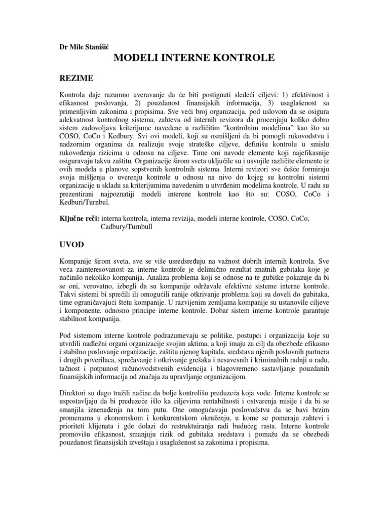 Modeli Interne Kontrole | PDF