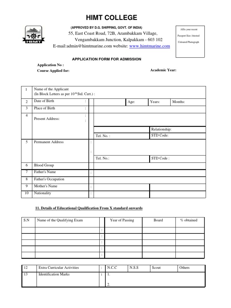 Pre Sea Training Application Form | PDF | University And College ...