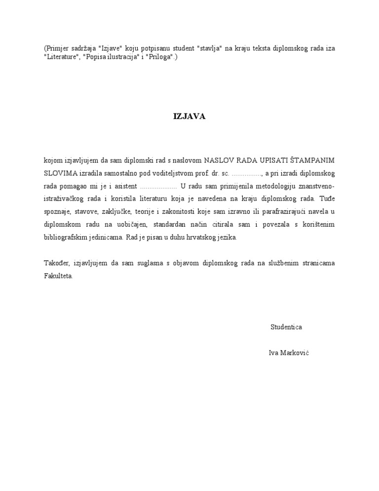 Izjava Na Kraju Rada | PDF