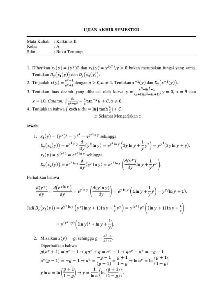 Soal Ujian Kalkulus II Semester 1 | PDF