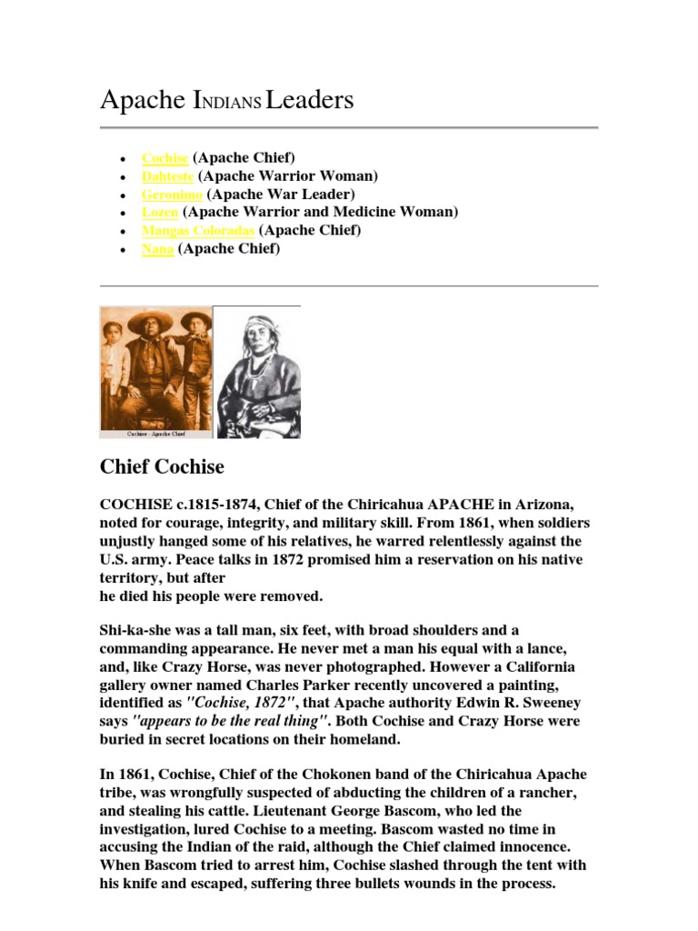 Profiles of Notable Apache Leaders and Warriors | PDF | Geronimo ...