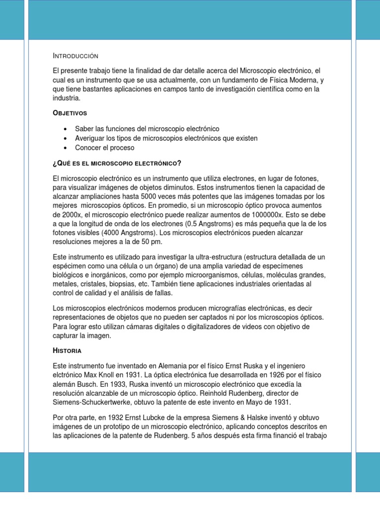 Microscopio Electrónico: Tipos y Funciones | PDF | Microscopio ...