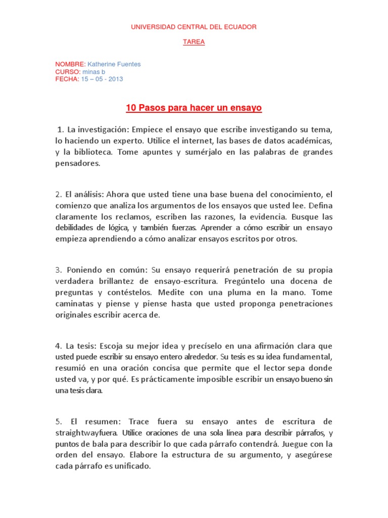 10 Pasos para Redactar un Ensayo | PDF | Ensayos | Science