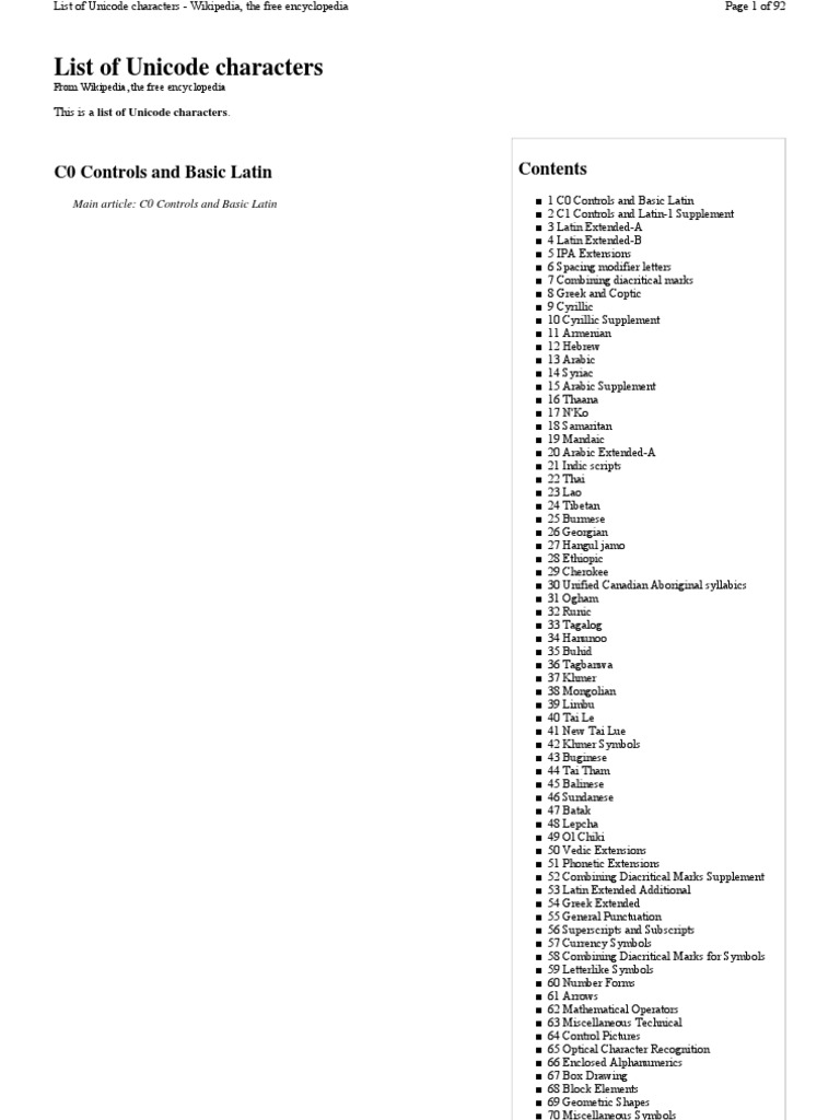 List of Unicode Characters PDF | PDF