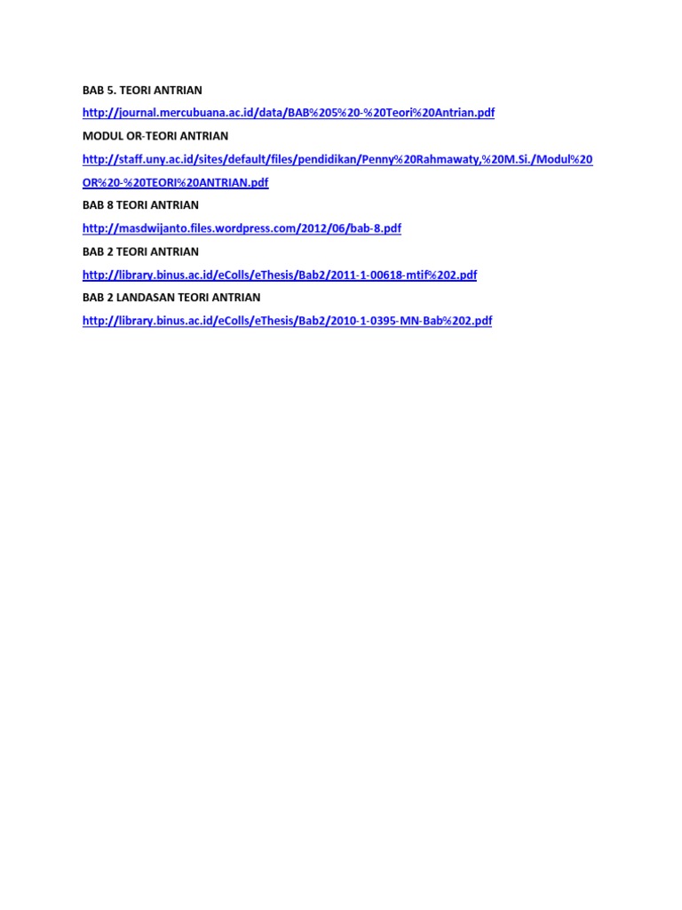 Daftar Pustaka Teori Antrian | PDF