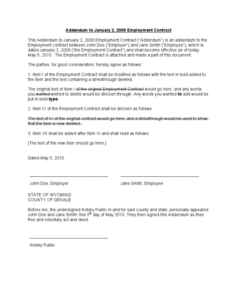 Addendum To Employment Contract | PDF | Finance & Money Management ...