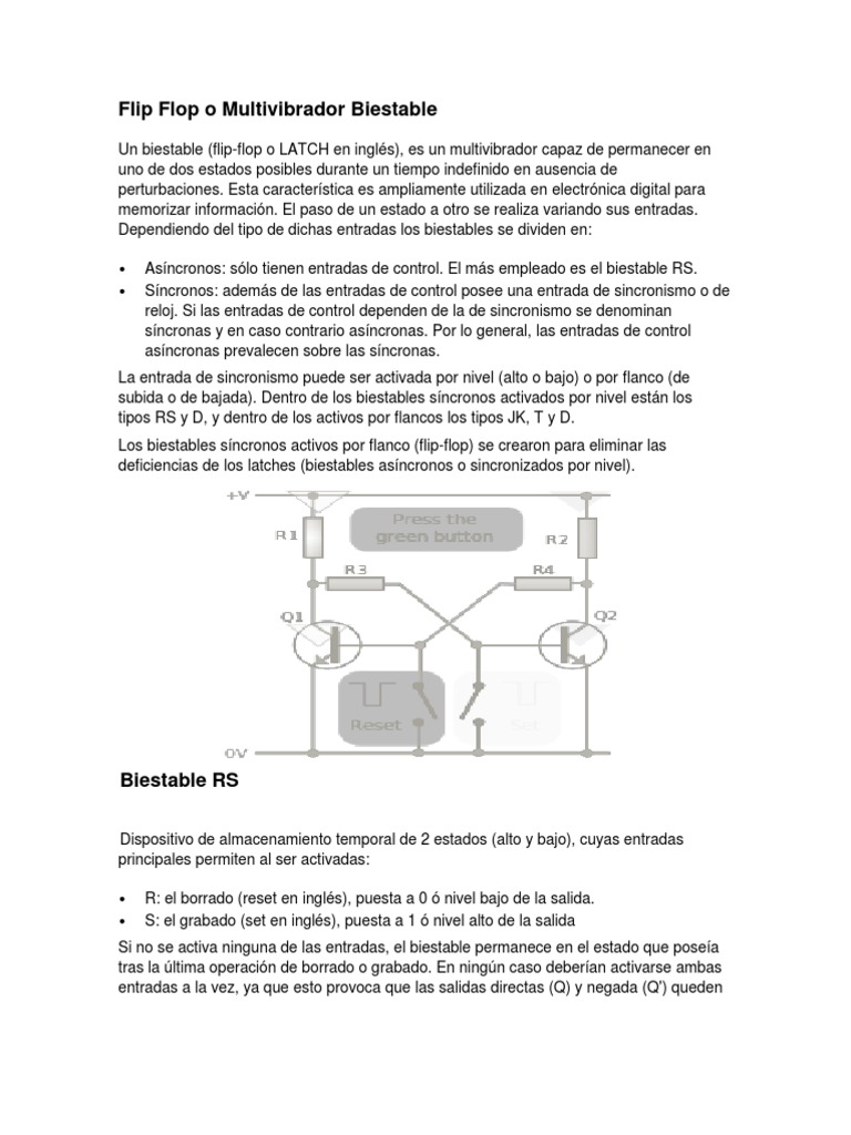 Flip Flop o Multivibrador Biestable | PDF | Diseño electronico ...