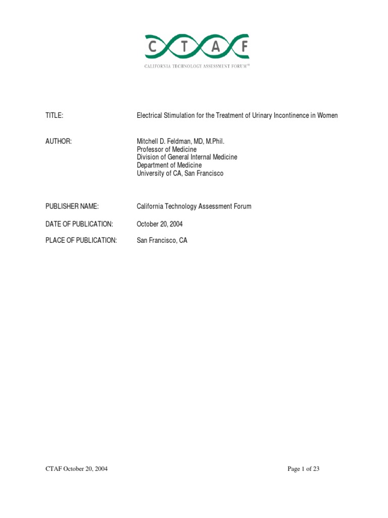 Electrical Stimulation For The Treatment of Urinary Incontinence in ...