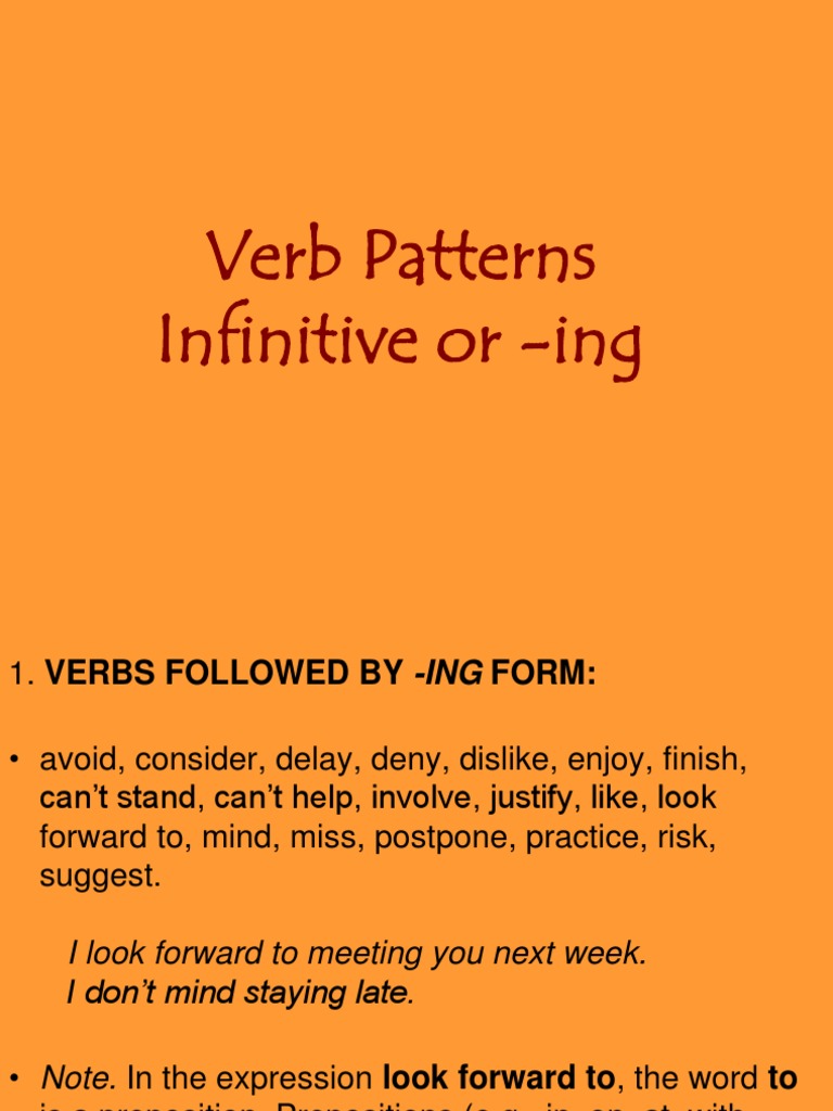 Verb Patterns | PDF | Verb | Syntax