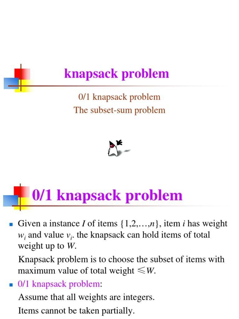 0/1 Knapsack Problem Overview | PDF | Time Complexity | Discrete ...