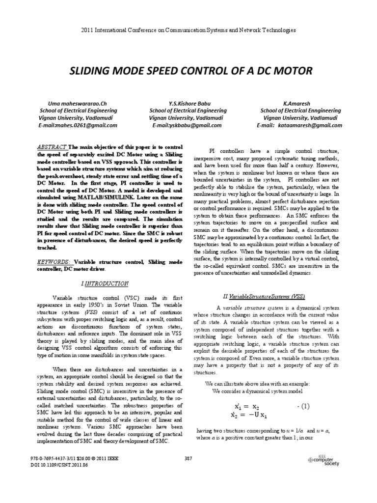 Sliding Mode Control of DC Motor | PDF | Cybernetics | Force