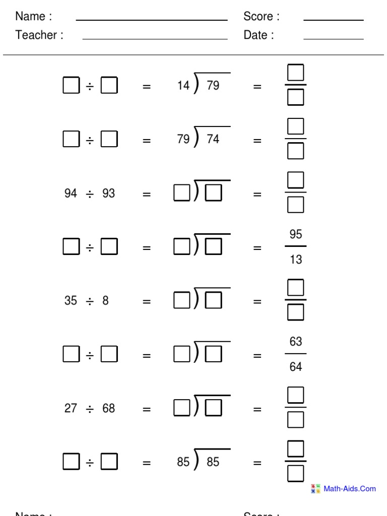 Math Division Practice Worksheet | PDF | Teaching Methods & Materials