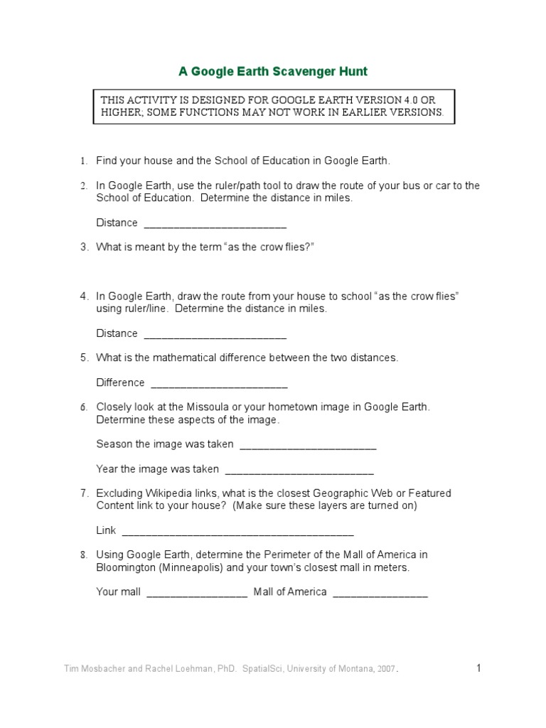 Google Earth Scavenger Hunt | PDF | Computing