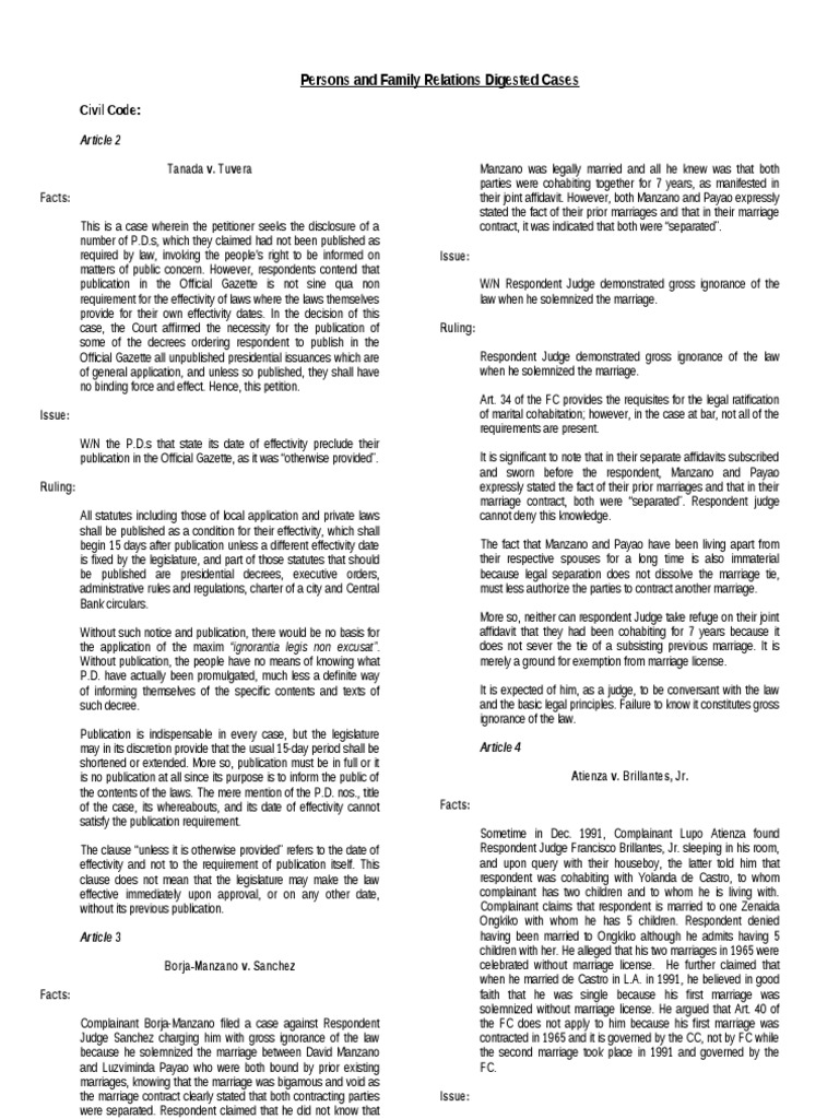 Persons and Family Relations Digested Cases | Download Free PDF | Divorce | Annulment