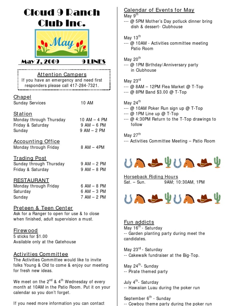 Cloud 9 Ranch Club Inc.: May 7, 2009 9 Lines | PDF | Leisure