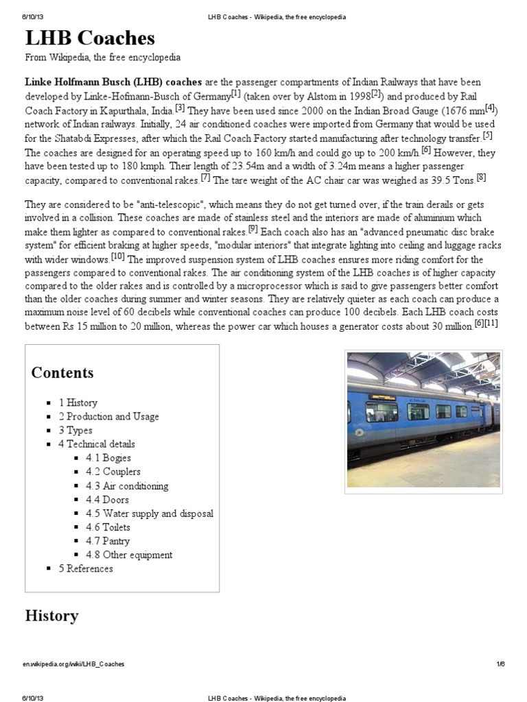 LHB Coaches - Wikipedia, The Free Encyclopedia | PDF | Rolling Stock ...