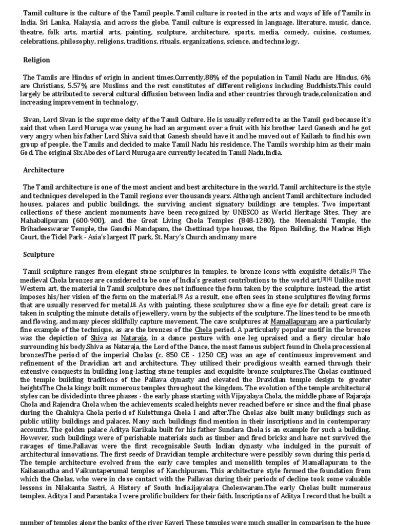 Tamil Culture Is The Culture of The Tamil People | PDF