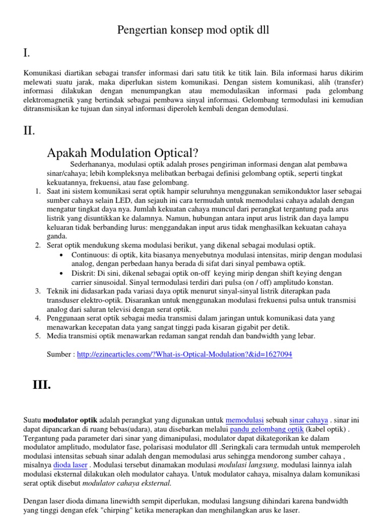 Pengertian dan Teknik Modulasi Optik | PDF