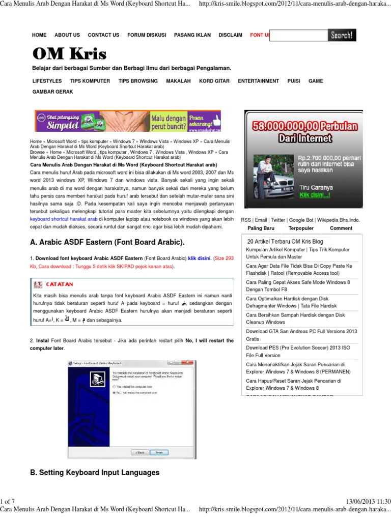 Cara Menulis Arab Dengan Harakat Di Ms Word (Keyboard Shortcut Harakat ...