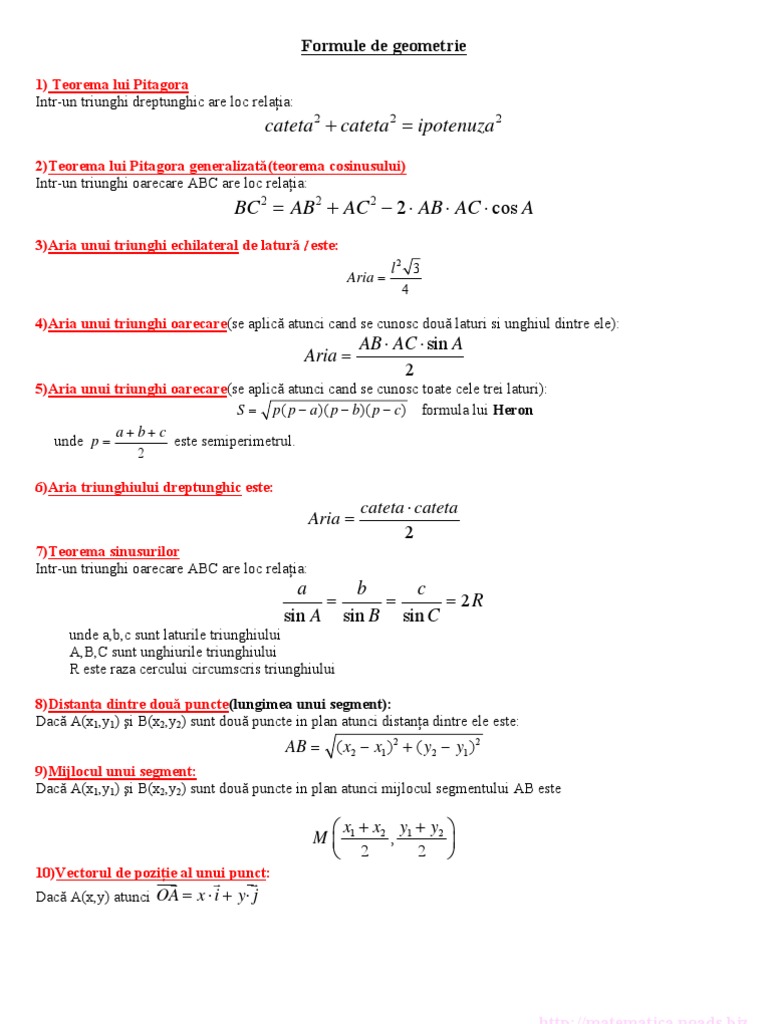 Formule Matematica Bacalaureat BAC - Geometrie