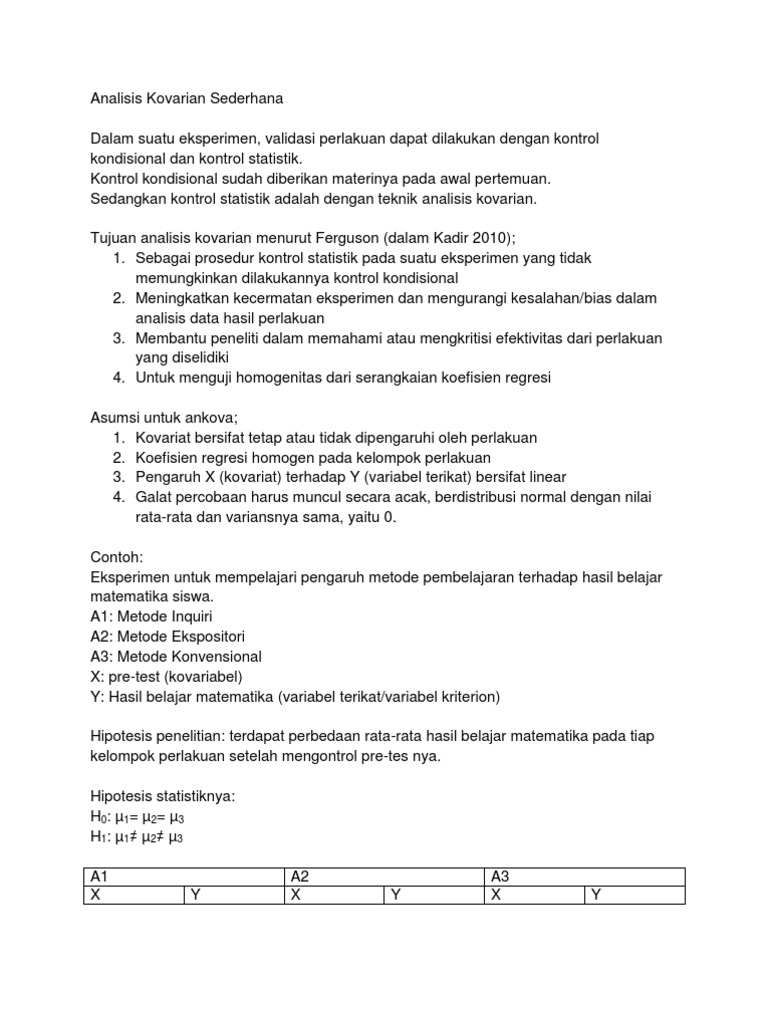 Analisis Kovarian Sederhana | PDF