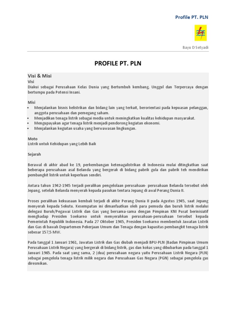 Profil dan Sejarah PT PLN | PDF