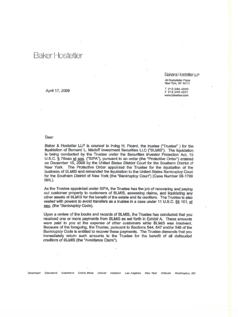 Madoff Clawback Letter | PDF