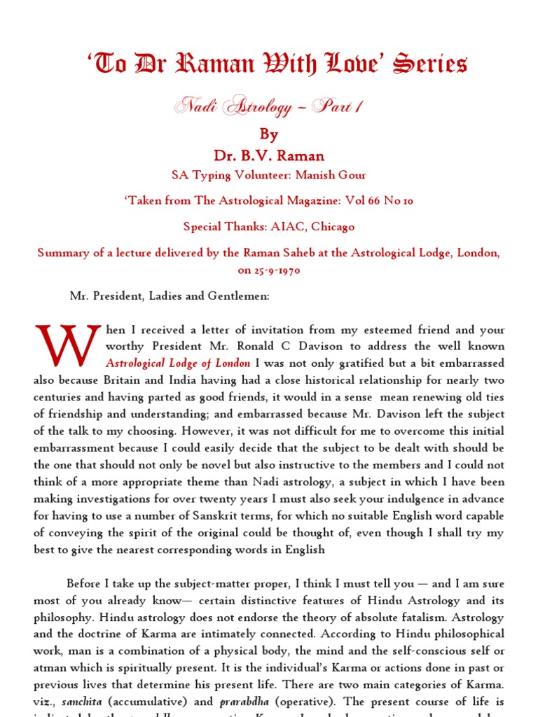 Nadi Astrology DR B V Raman Part 1 | PDF | Planets In Astrology | Hindu ...