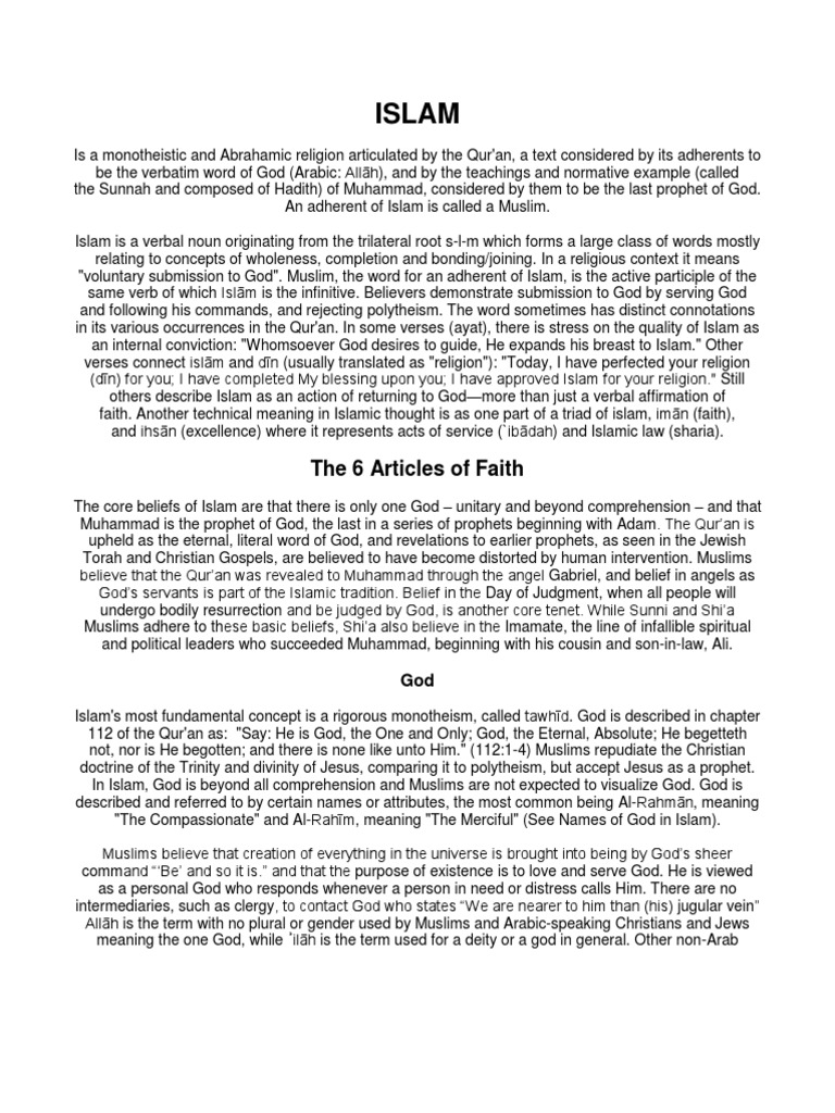 An Overview of the Core Beliefs and Practices of Islam | PDF | Prophets ...