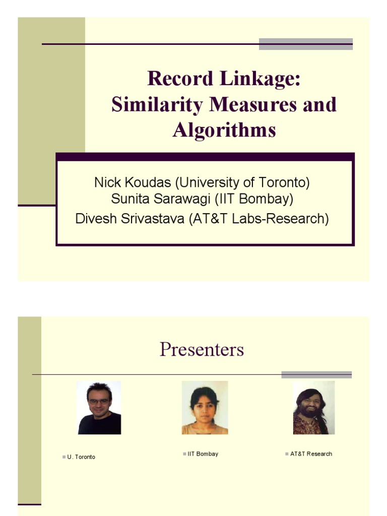 Record Linkage Similarity Measures and Algorithms | PDF