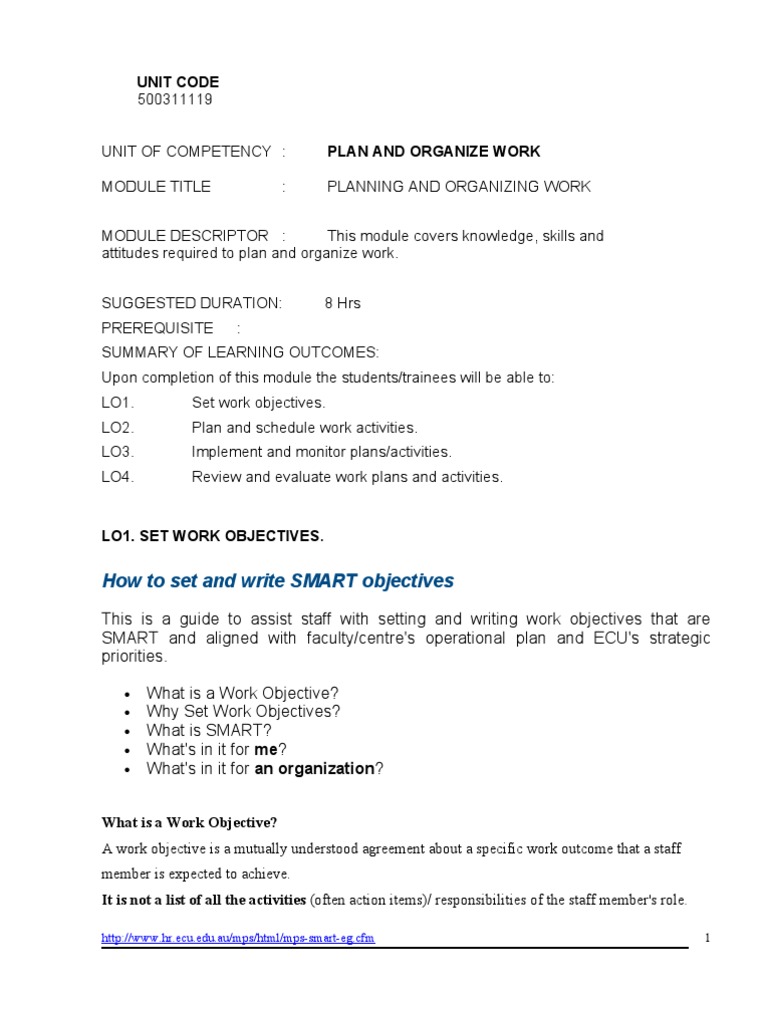 Plan and Organize Work | PDF | Goal | Performance Appraisal