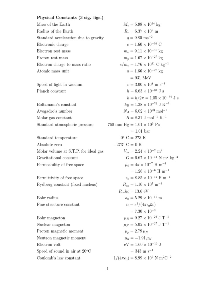 Physical Constants PDF | PDF
