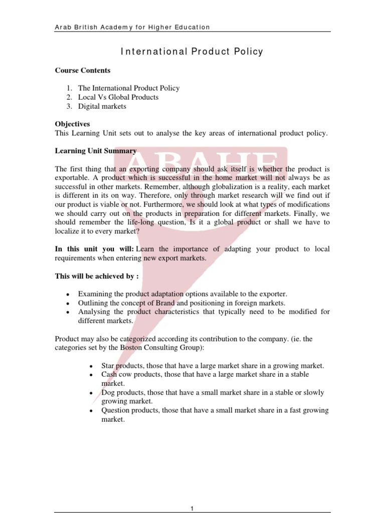 International Product Policy | Brand | Strategic Management