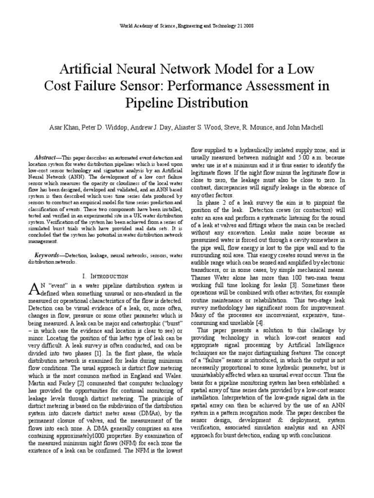 Artificial Neural Network Model For A Low Cost Failure Sensor: Performance Assessment in ...