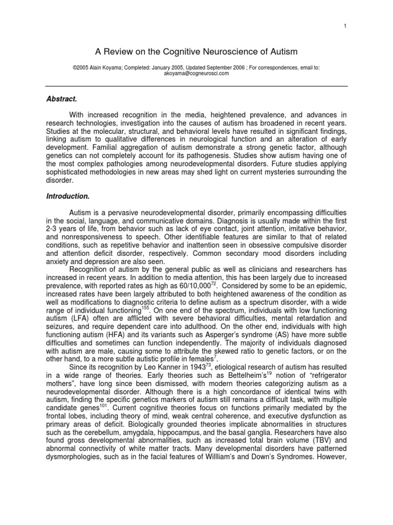 A Review On The Cognitive Neuroscience of Autism | PDF | Autism ...
