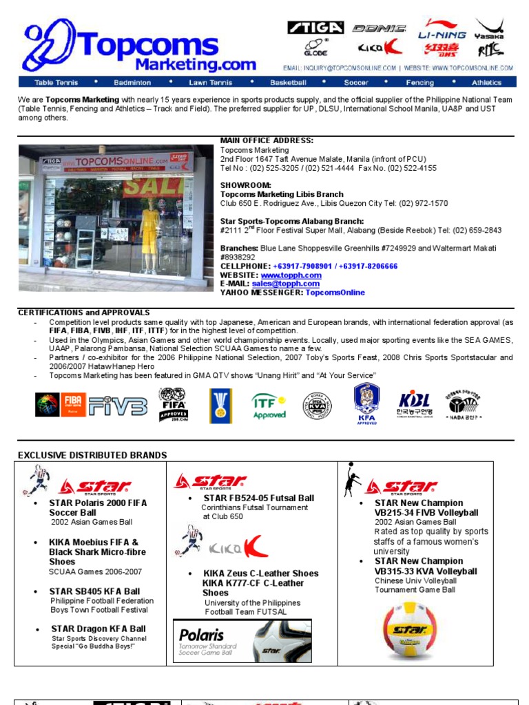 Topcoms Marketing: Sports Equipment Supplier | PDF | Table Tennis ...