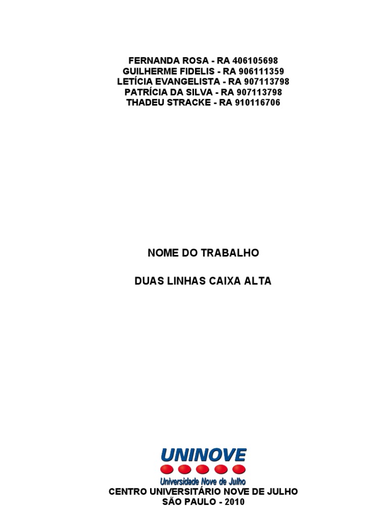 Modelo de Capa de Trabalho Padrao Abnt | PDF