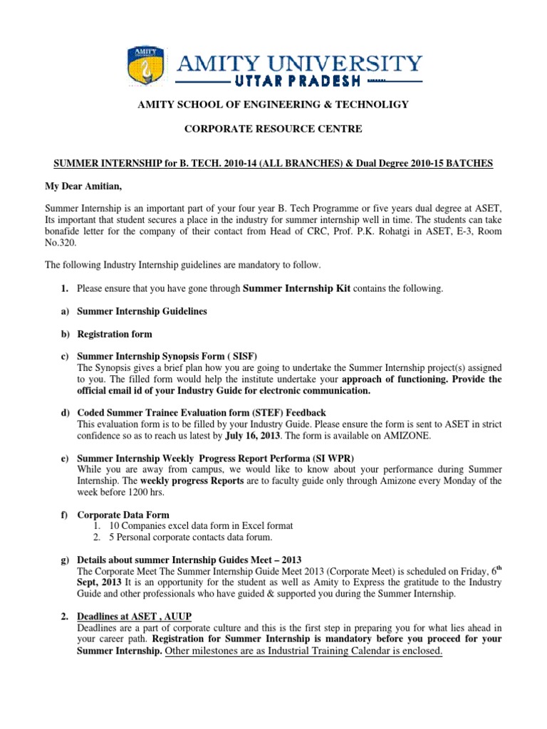 0f633updated - Summer Internship Guidelines For Students of Admission ...