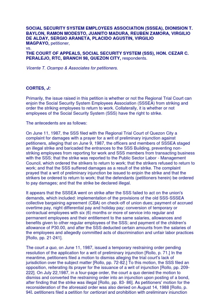 SSS Employees' Association, Et. Al. v. CA | PDF | Strike Action ...