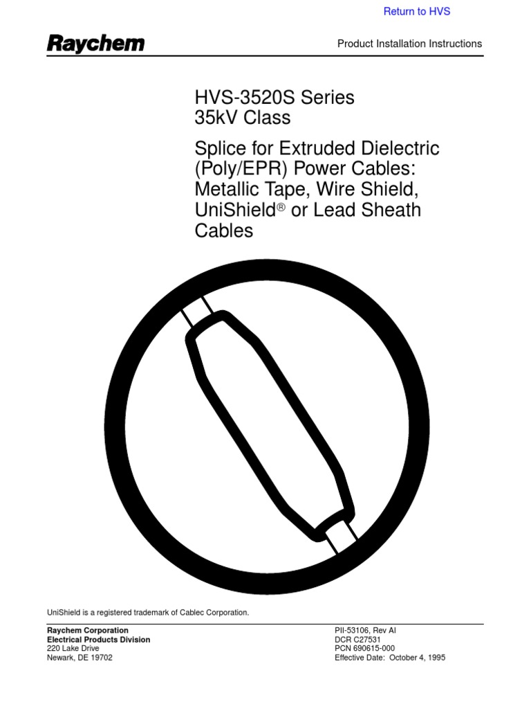 Hvs-3520S Series 35Kv Class Splice For Extruded Dielectric (Poly/Epr ...