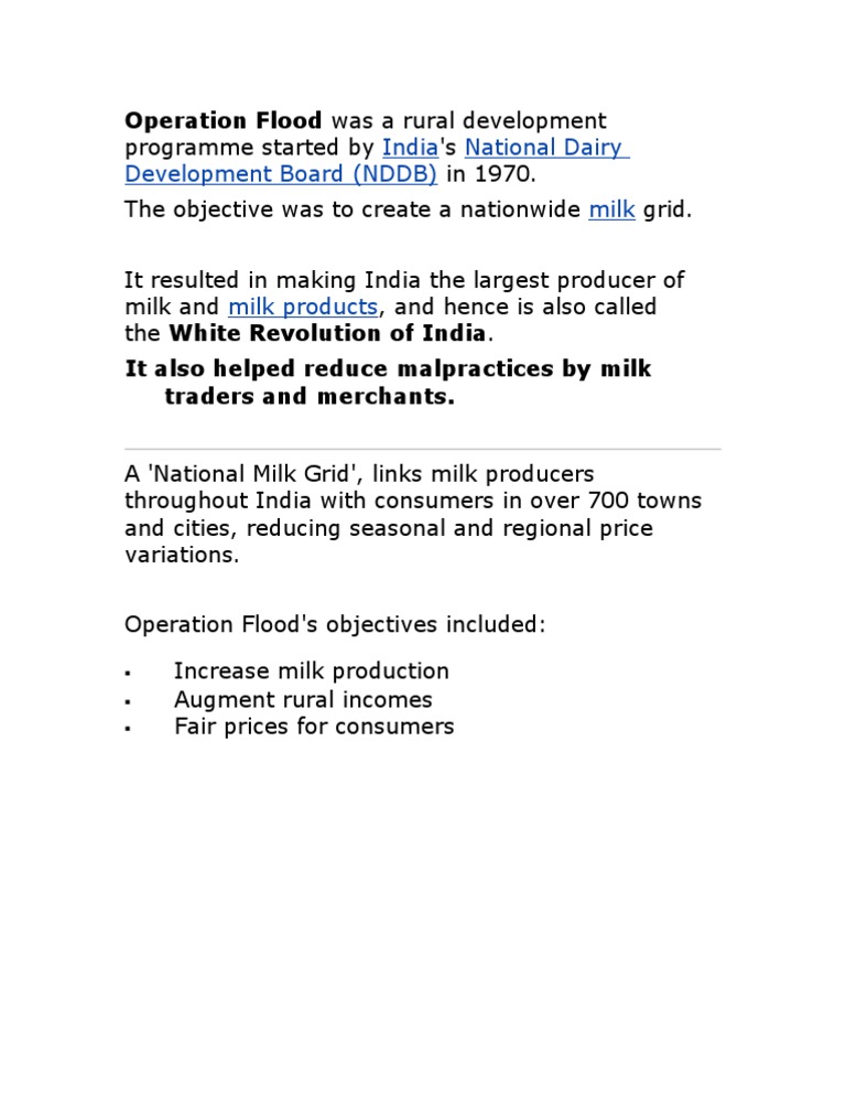 India National Dairy Development Board (NDDB) Milk: Operation Flood Was ...
