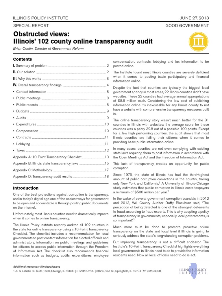 Obstructed Views: Illinois' 102 County Online Transparency Audit | PDF | Freedom Of Information ...