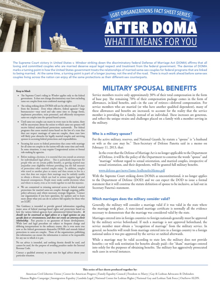 After DOMA: Military Spousal Benefits | PDF | Defense Of Marriage Act ...