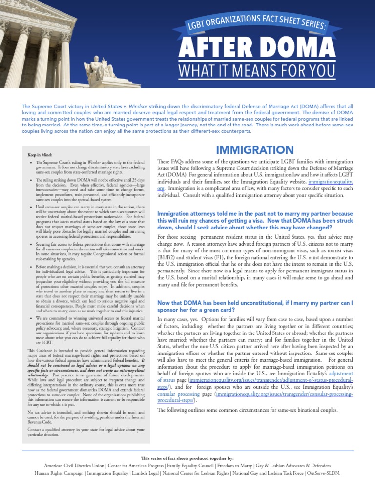 After DOMA: Immigration | PDF | Permanent Residence (United States ...