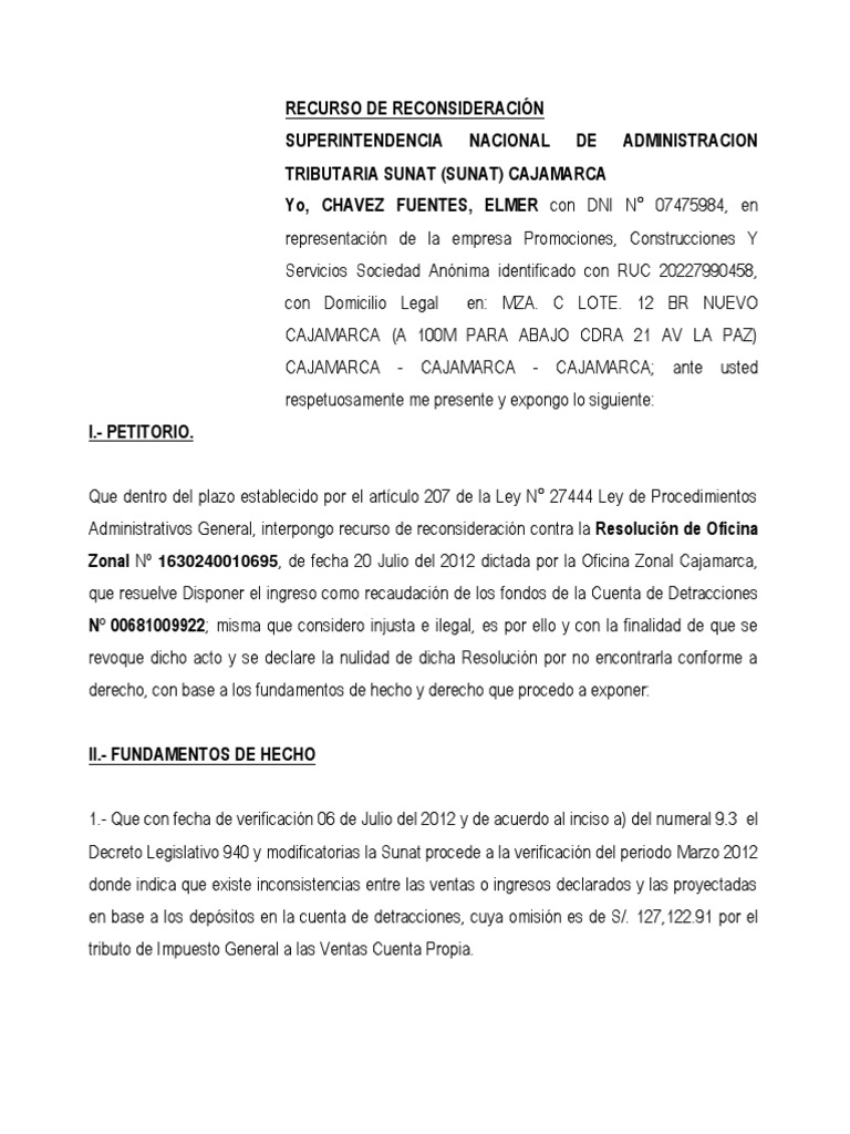 Recurso de Reconsideracion | PDF | Factura | Gobierno
