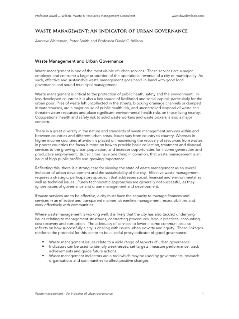 Waste Management An Indicator of Urban Governance | PDF | Governance ...